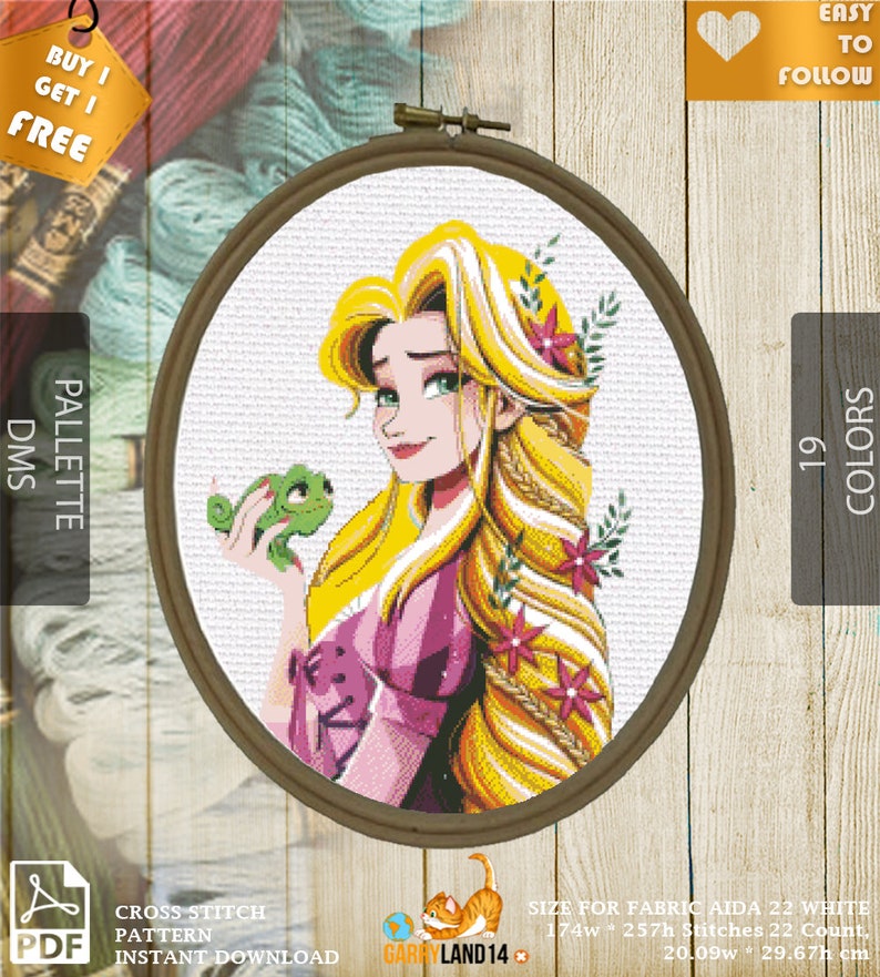 Rapunzel сartoon Cross Stitch Pattern Pdf, Stitch Design, Digital Download, Gift for a Child ...