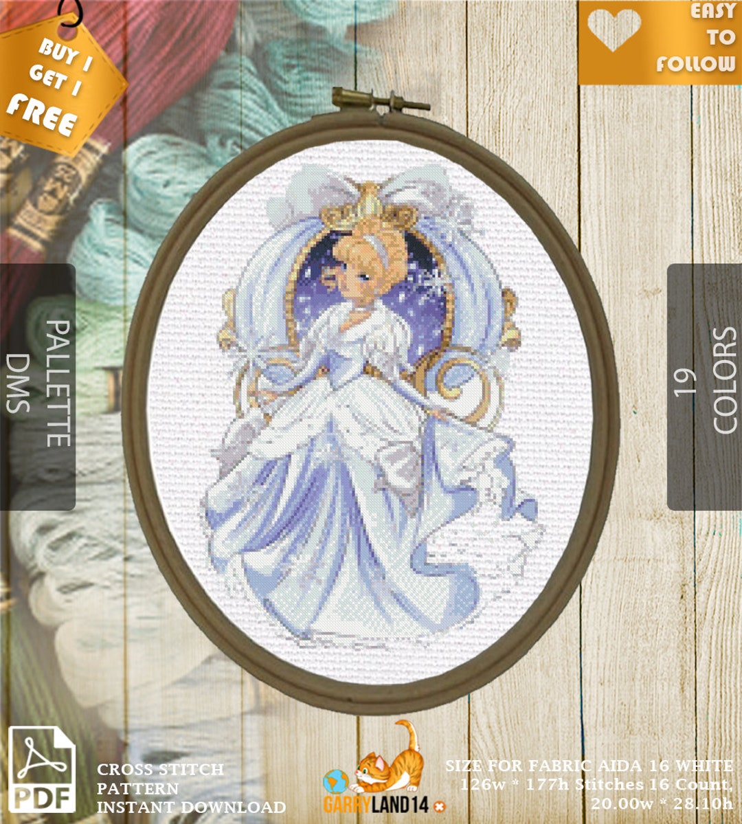 Cinderella Cross Stitch Pattern PDF | Cartoon Embroidery Kit ...