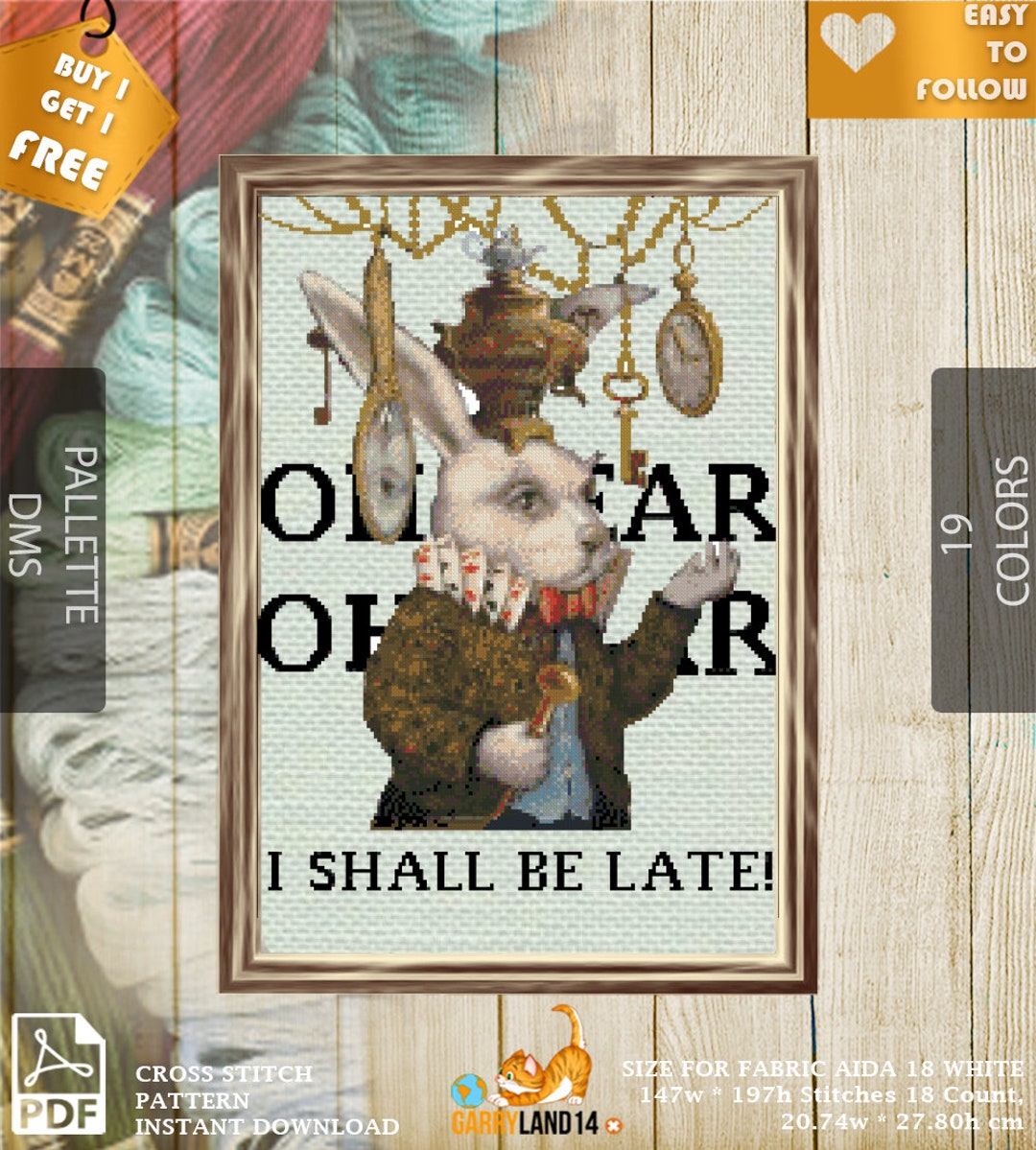 White Rabbit Cross Stitch Pattern – Alice in Wonderland PDF, Cute Bunny ...