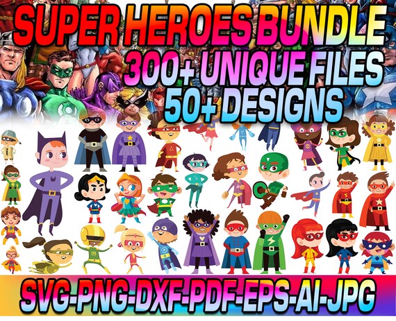 Superhero Kids Characters Svg Mega Bundle 50 Designs Cartoon - Etsy