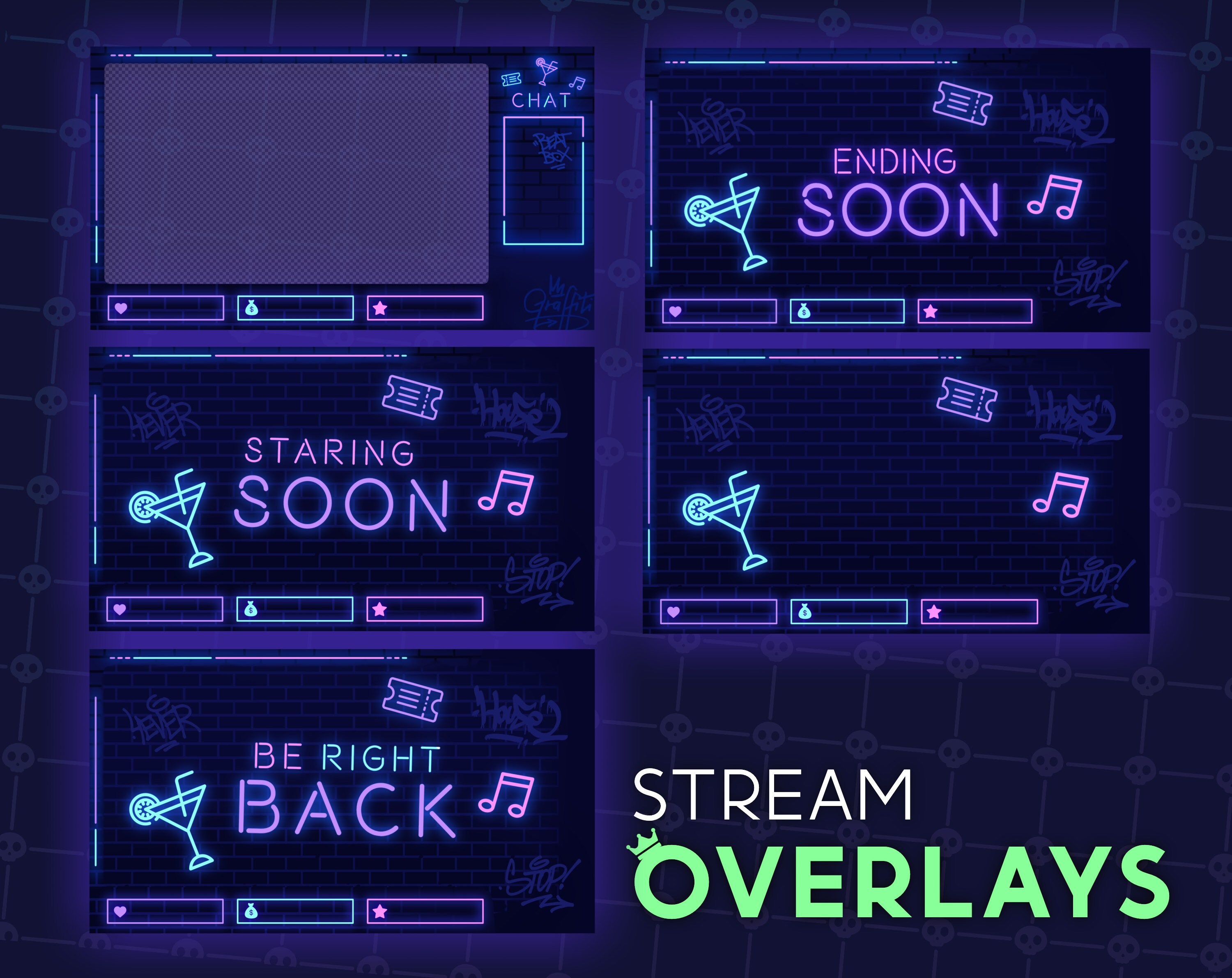 Night Club Stream Overlay Set - 5 Twitch Overlays - Etsy