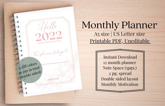 2022 Printable Planner PDF Digital File Instant Download | Etsy
