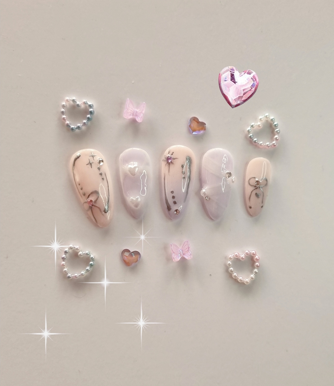 Coquette Ballerina Press on Nails – Silver Glossy Gel Nails – Kawaii ...