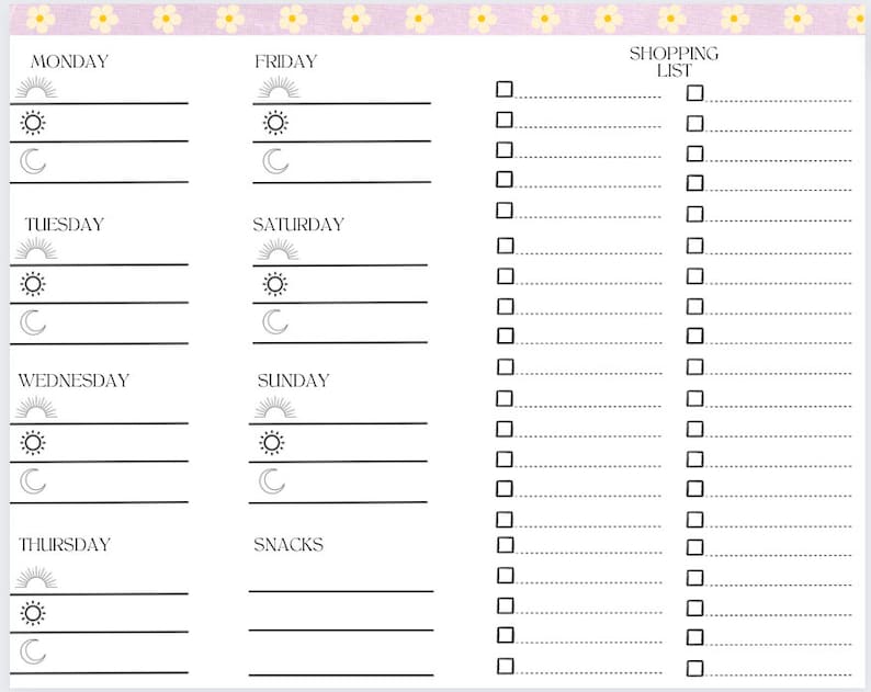 Meal Planner Shopping List Printable | Daily Food Journal, Grocery List ...