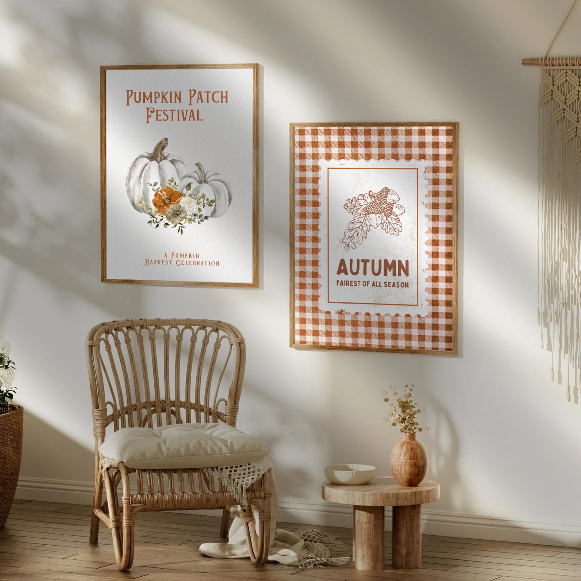 Pumpkin Patch Prints: Rustic Autumn Botanical Wall Art Set (digital ...