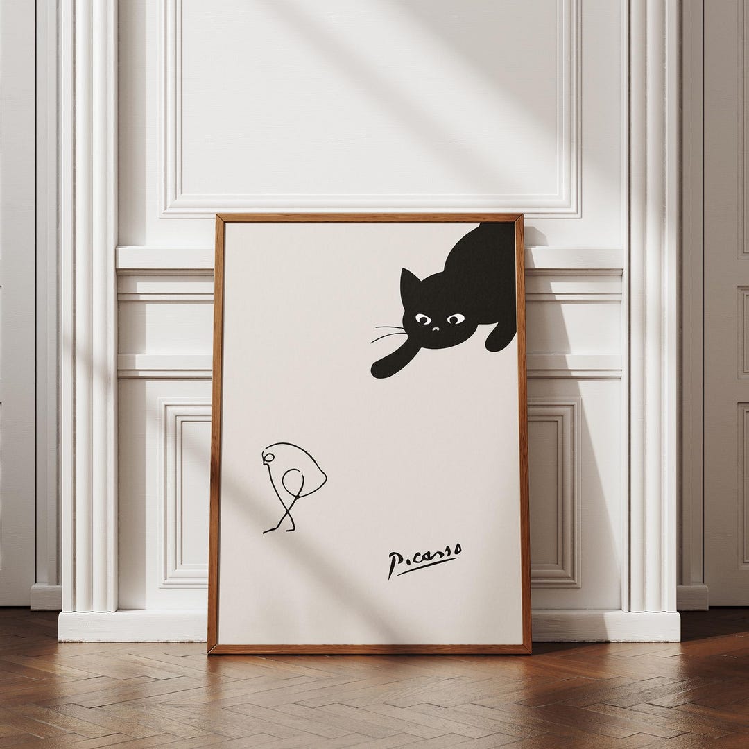 Picasso Cat Drawing & Illustration, Picasso Art Mural, Cat Sketch Print ...