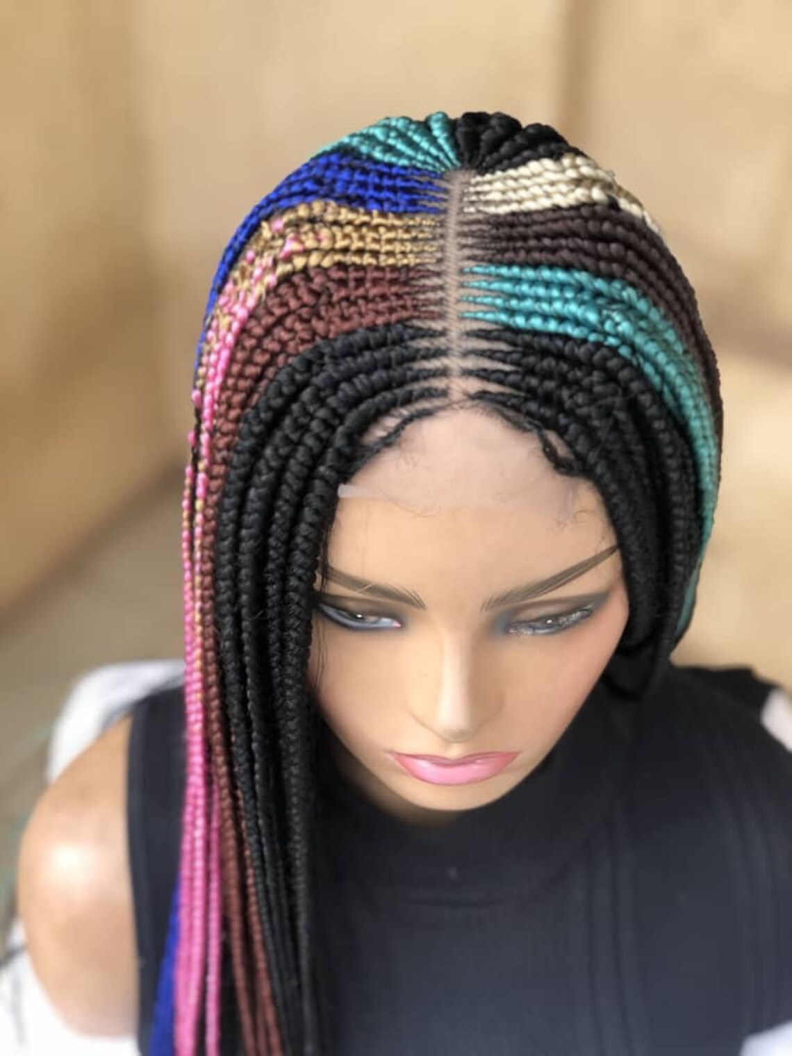 Braided Multi Colored Wig Closure Finish Handmade Centre Part - Etsy