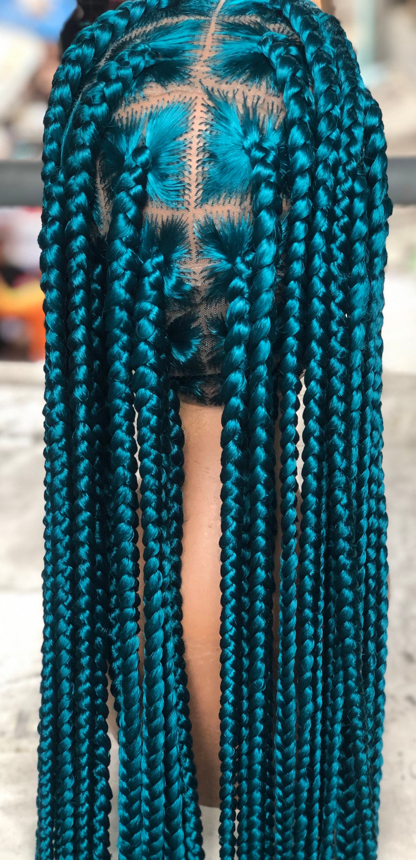 Braided Wig Jumbo Teal Box Braids Full Lace Free Shipping - Etsy