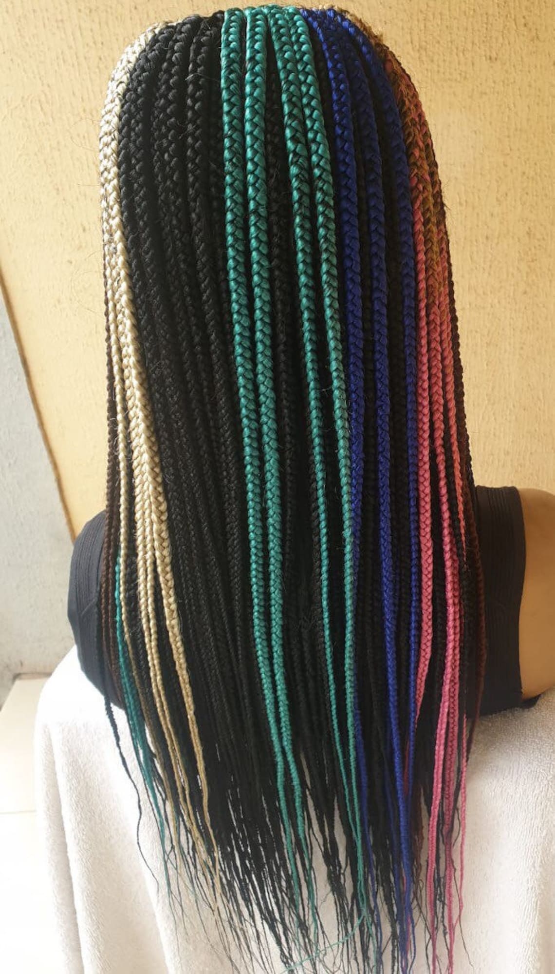 Braided Multi Colored Wig Closure Finish Handmade Centre Part ...
