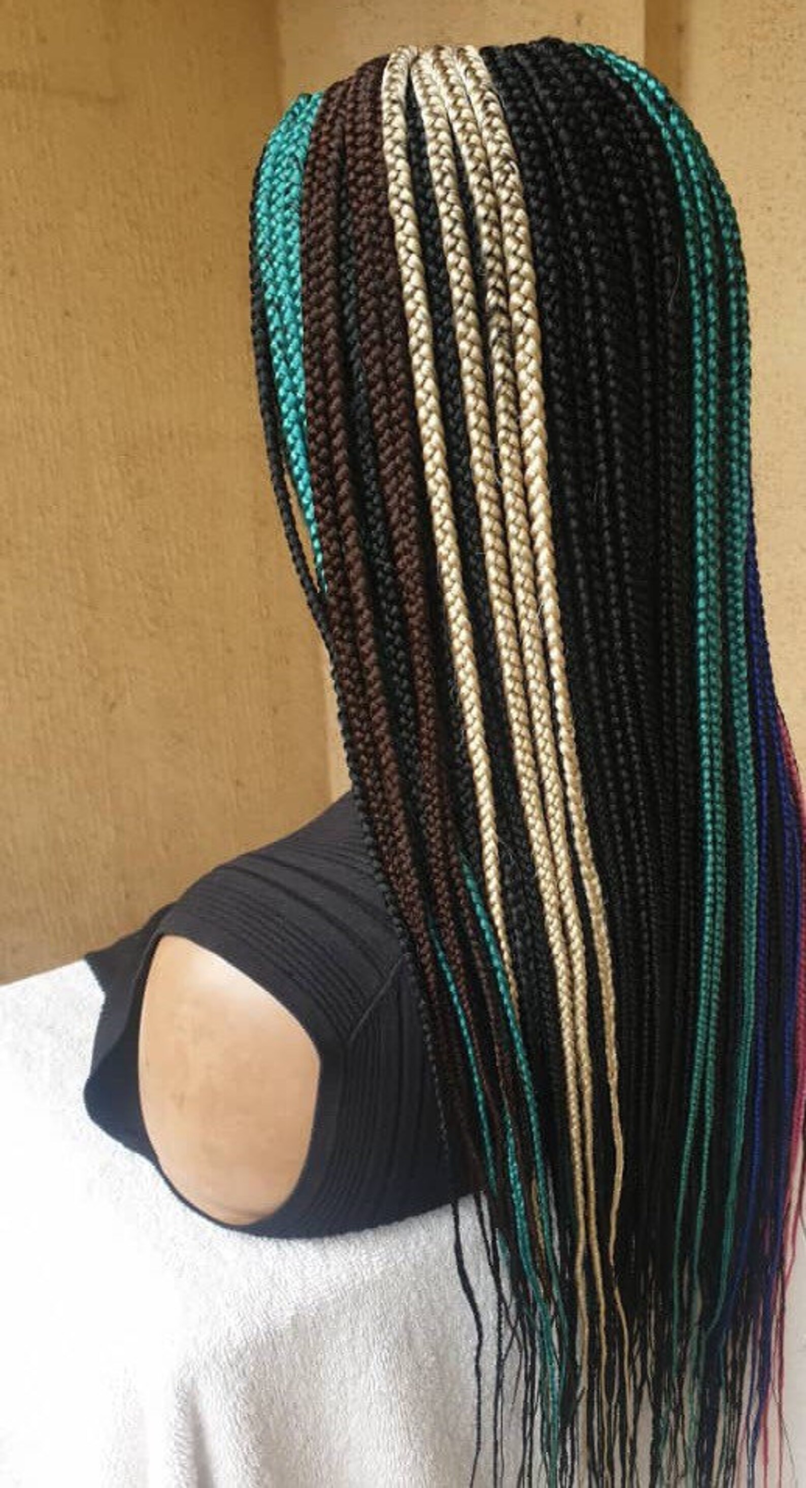Braided Multi Colored Wig Closure Finish Handmade Centre Part ...