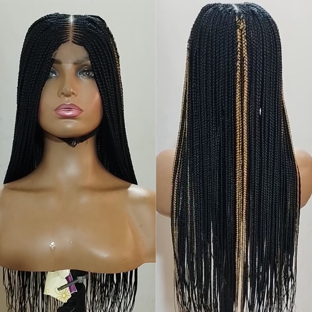Braided Center Part Wig Closure Finish Handmade Colour 1, 27 Braids ...