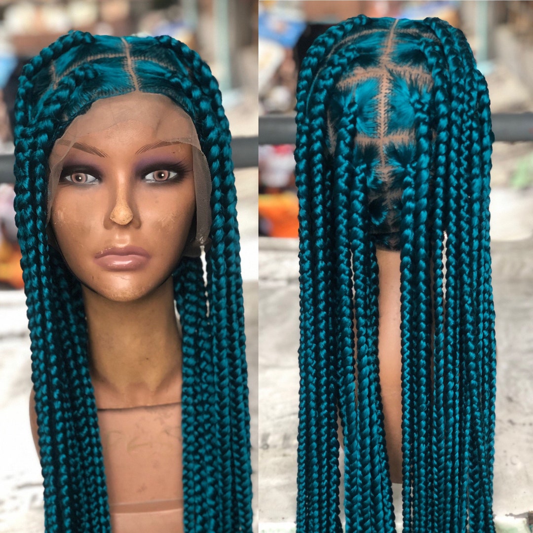 Braided Wig Jumbo Teal Box Braids Full Lace Free Shipping - Etsy