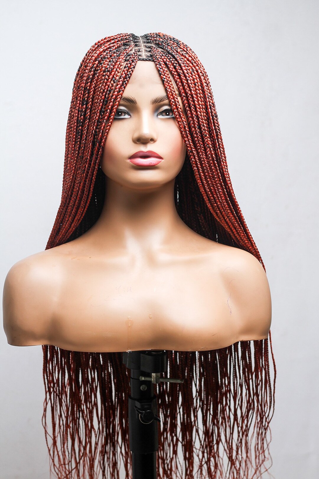 Knotless Braided Wig Closure Finish Handmade Orange Braids Free ...