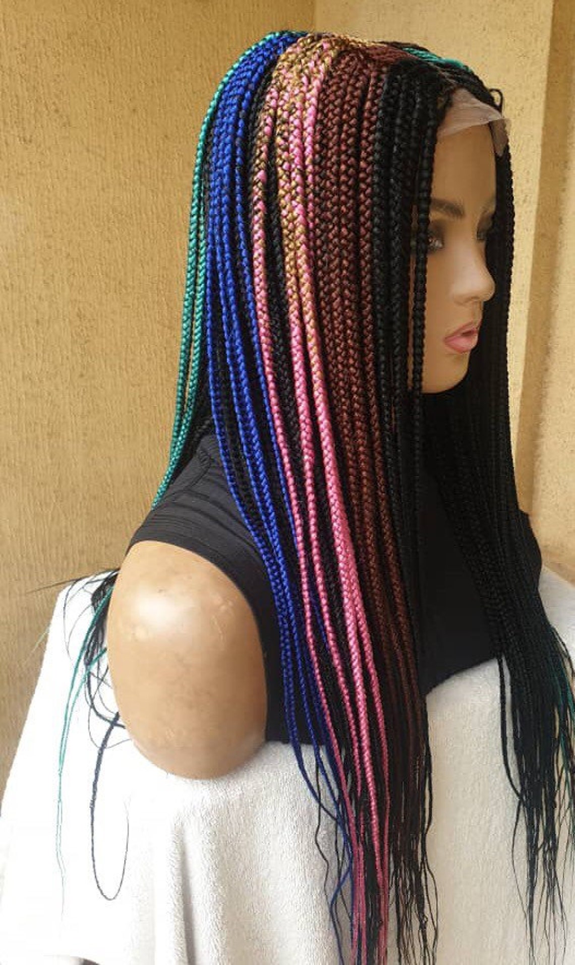 Braided Multi Colored Wig Closure Finish Handmade Centre Part - Etsy