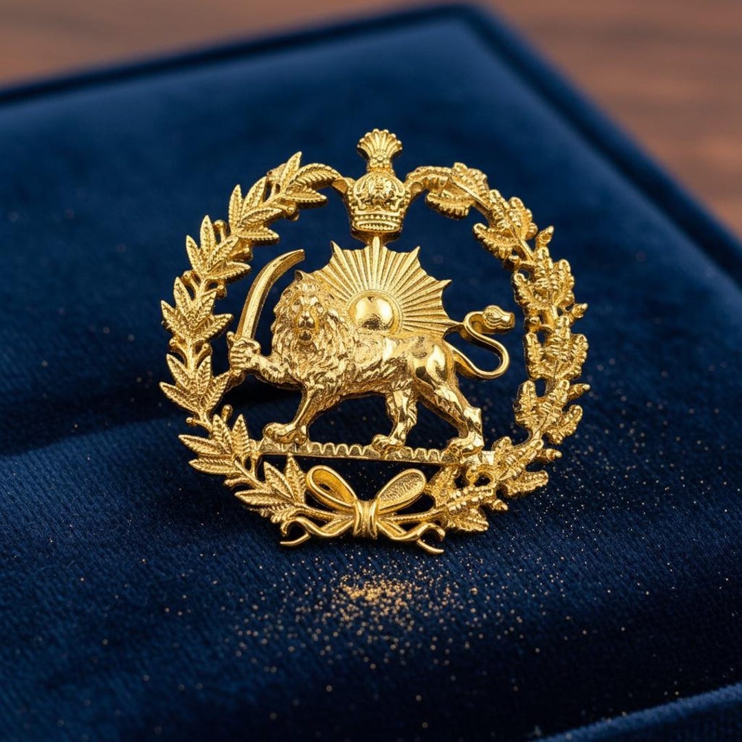 22k Gold Plaited Imperial Pahlavi Lion & Sun Lapel Pin 925 Silver ...