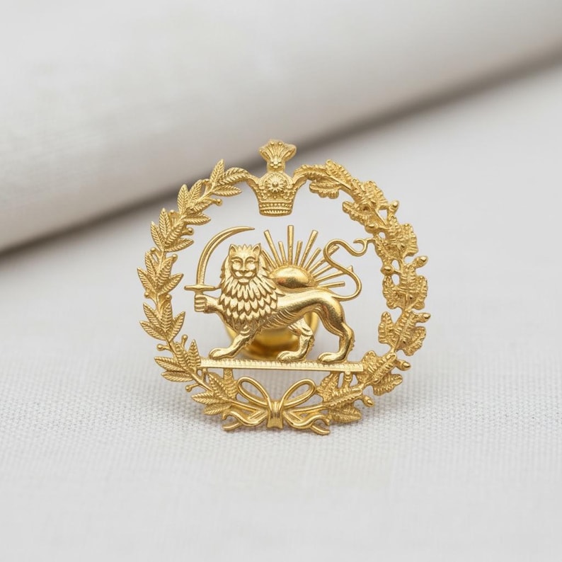 22k Gold Plaited New Reza Pahlavi Lion & Sun Lapel Pin 925 Silver ...