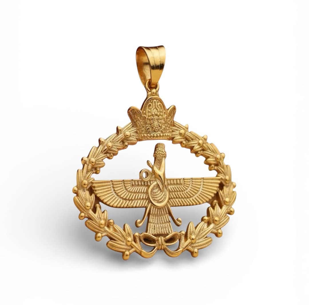22k Gold Plaited Imperial Pahlavi Lion & Sun Pendant: 925 Silver ...