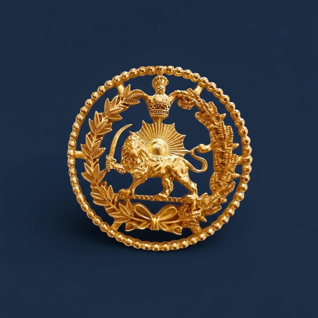 22k Gold Plaited Imperial Pahlavi Lion & Sun Lapel Pin Brooch 925 ...
