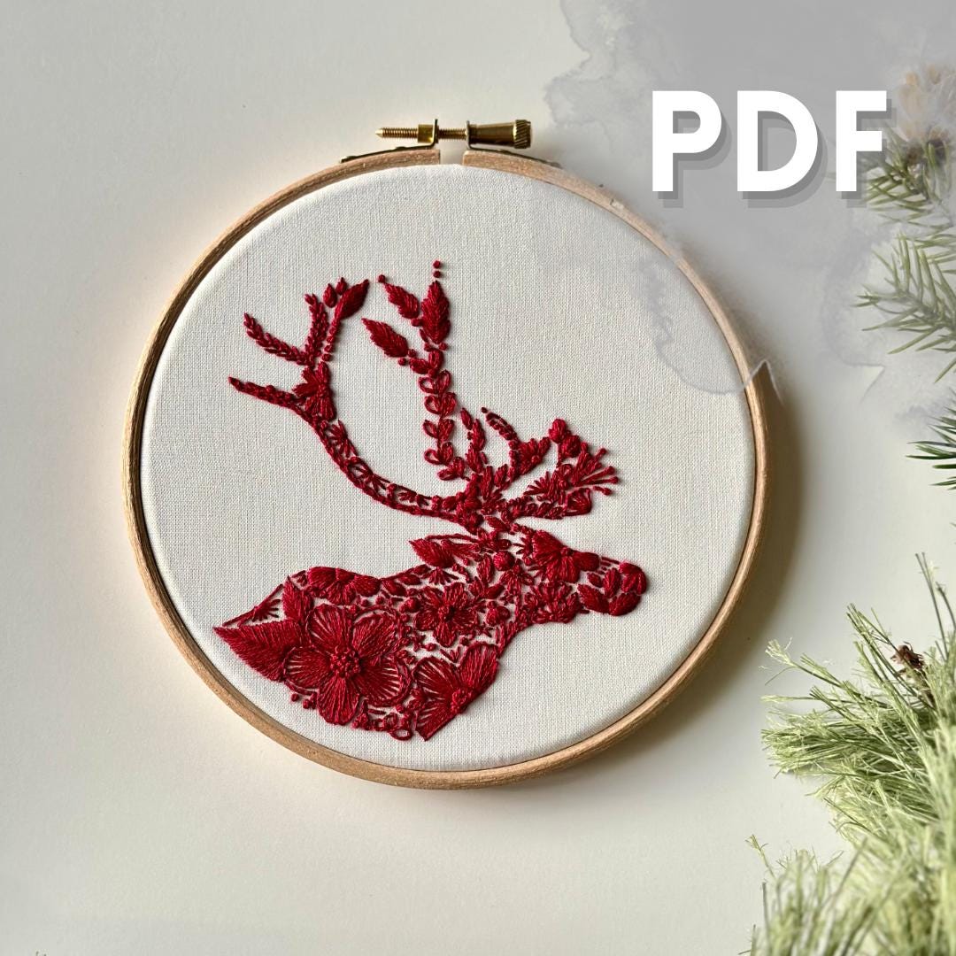 Caribou Reindeer Embroidery Pattern: Beginner DIY Guide (PDF Download ...