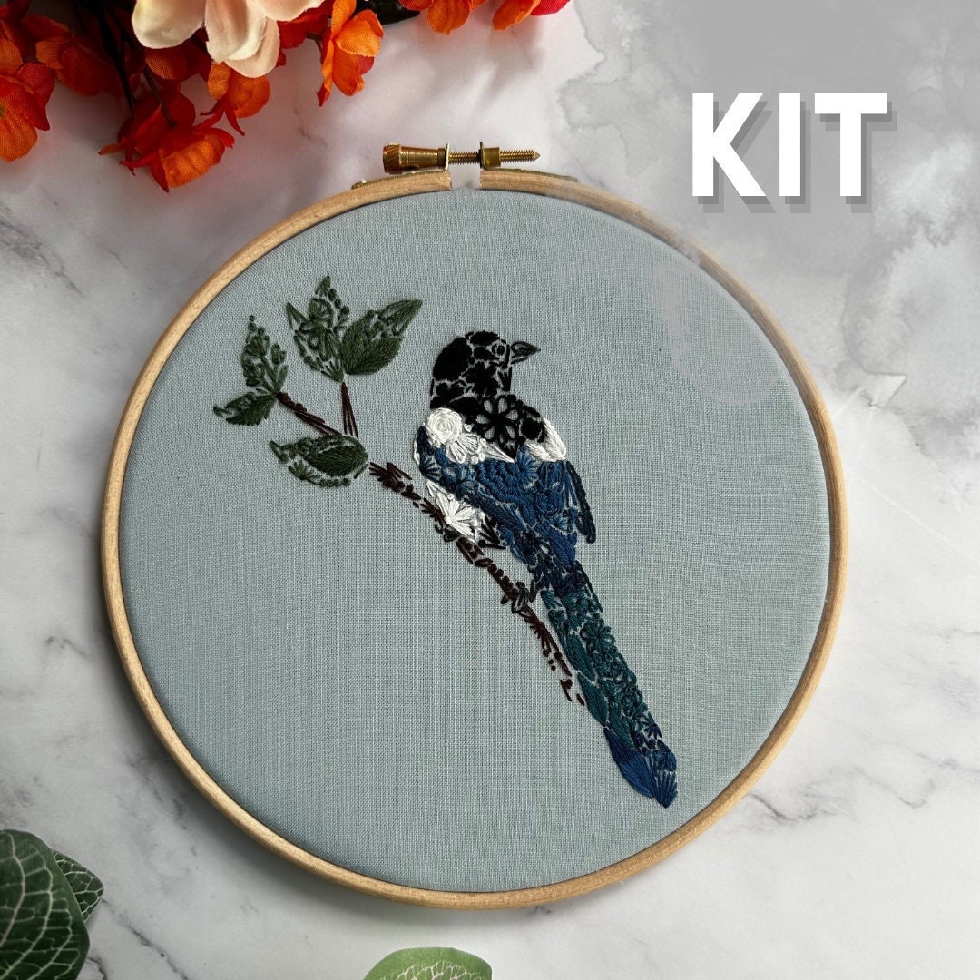Hand Embroidery Kit - Magpie - Corvid - Nature and Animal Art - DIY ...