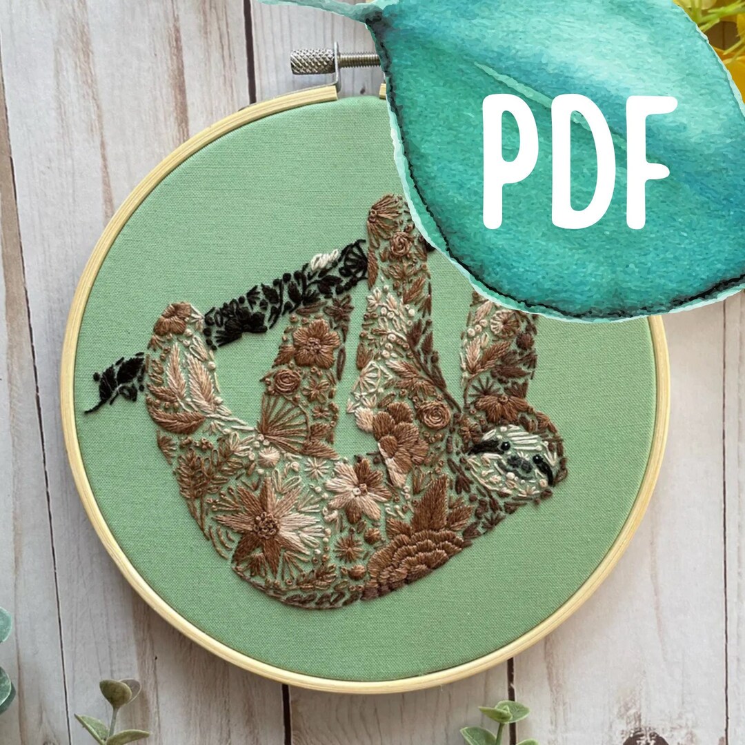 Digital PDF Pattern Floral Sloth, PDF Guide, Instant Download, Hand ...