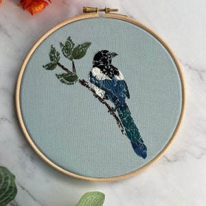 Black-billed Magpie Embroidery Pattern: Floral Bird Design (PDF Pattern ...