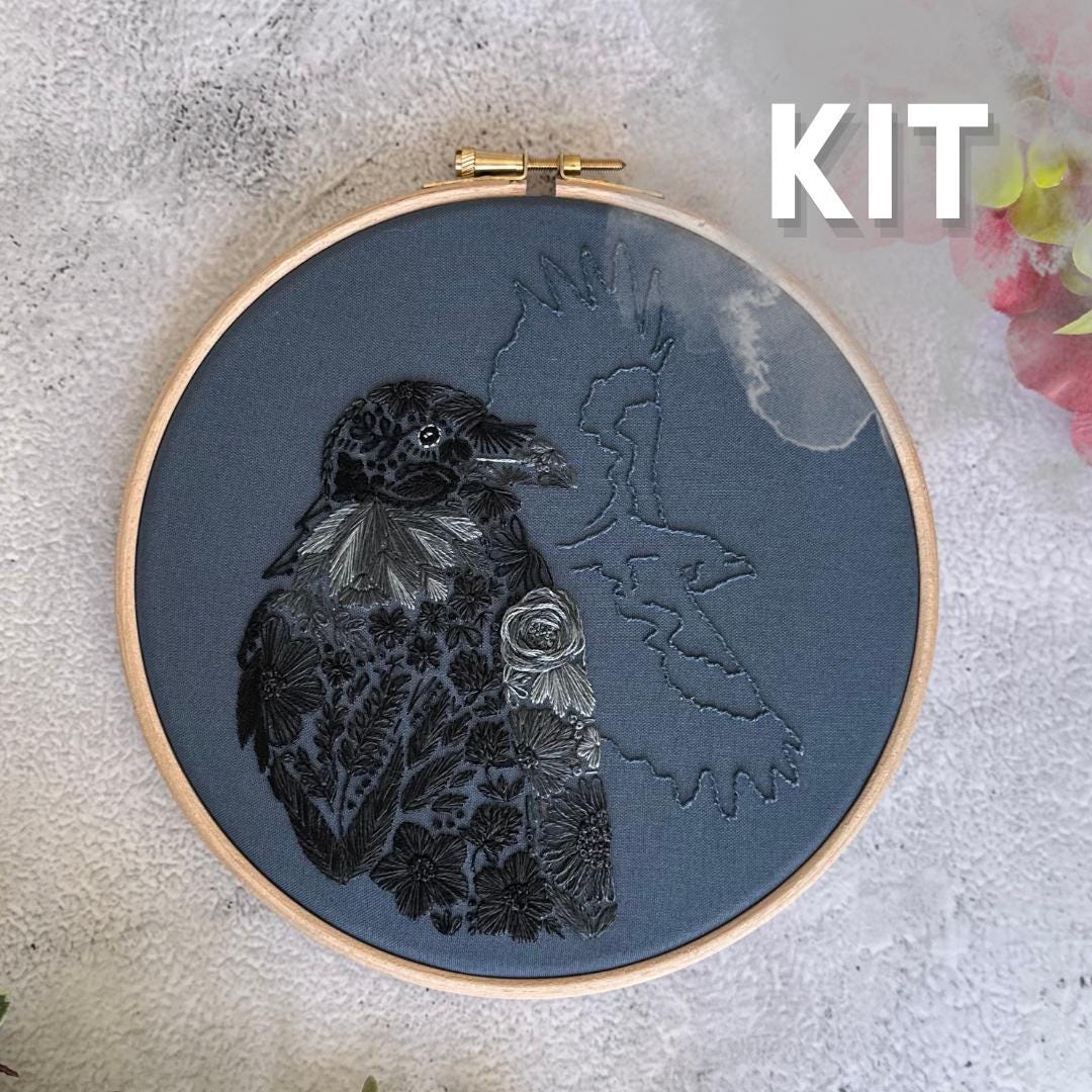 Raven Embroidery Kit: Floral Corvid Needlework, Modern DIY Craft - Etsy