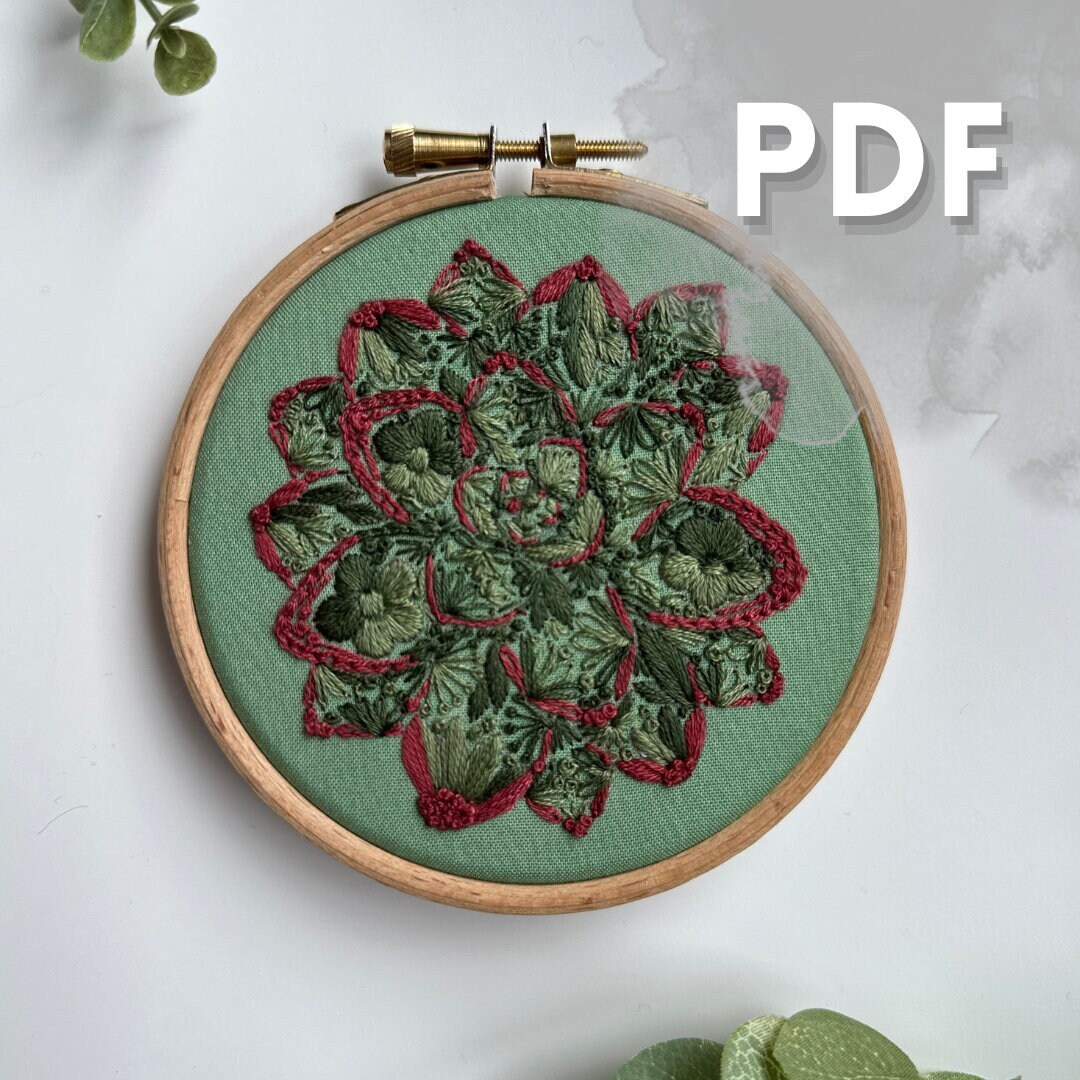 Digital PDF Pattern Sun-kissed Succulent, Beginner Embroidery, Instant ...