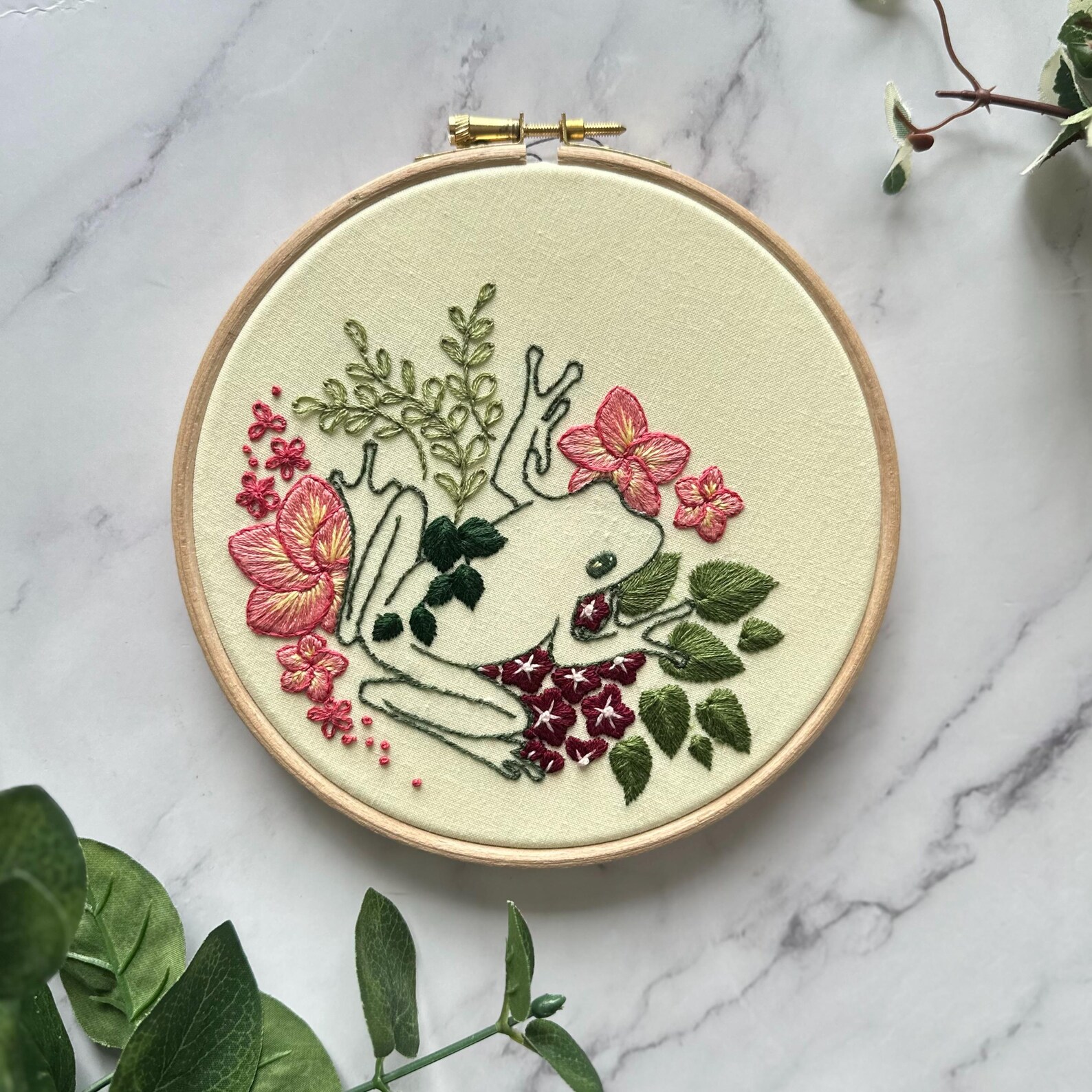 Frog Embroidery Pattern: Tropical Flowers, Beginner Stitch Guide (PDF ...
