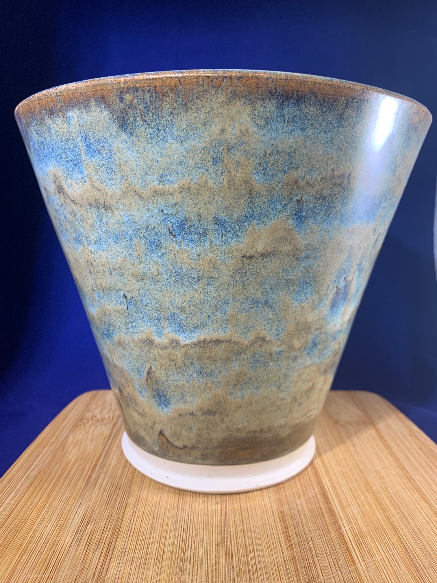 Vase - Ceramic V Shaped Vase in Soft Blue, Brown Caramel Glaze - Etsy