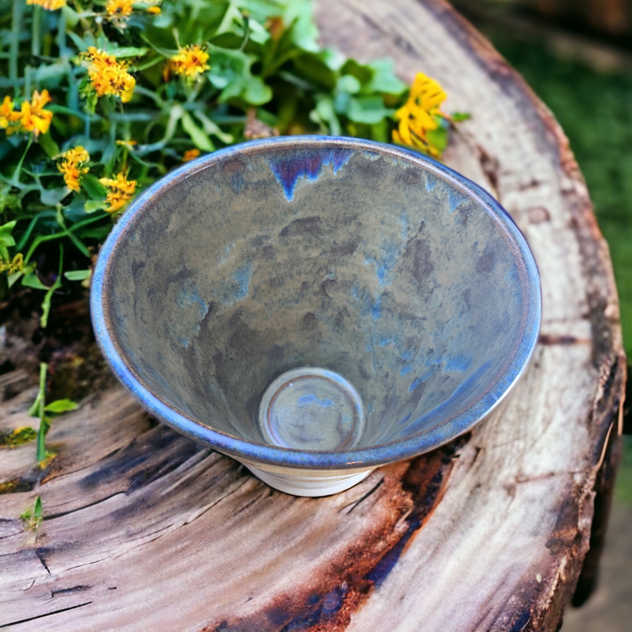 Vase - Ceramic V Shaped Vase in Soft Blue, Brown Caramel Glaze - Etsy