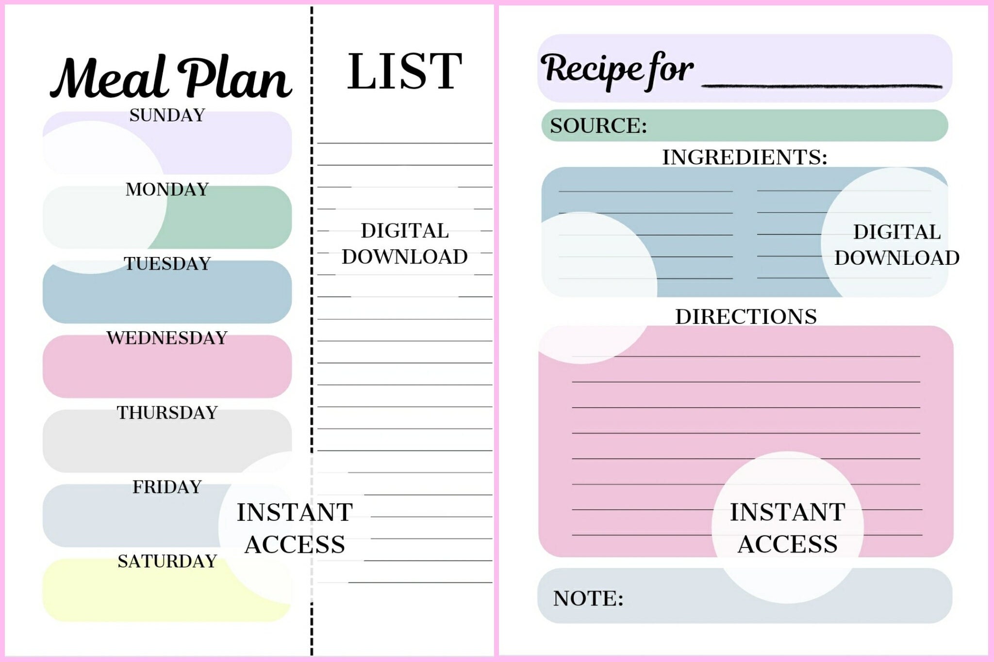 Meal Plan and Recipe Card Template - Etsy