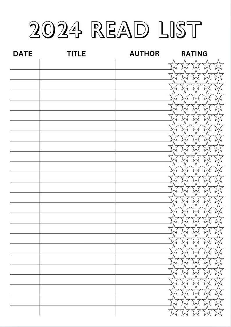 Book Log and Rating Template Digital Books Read List - Etsy