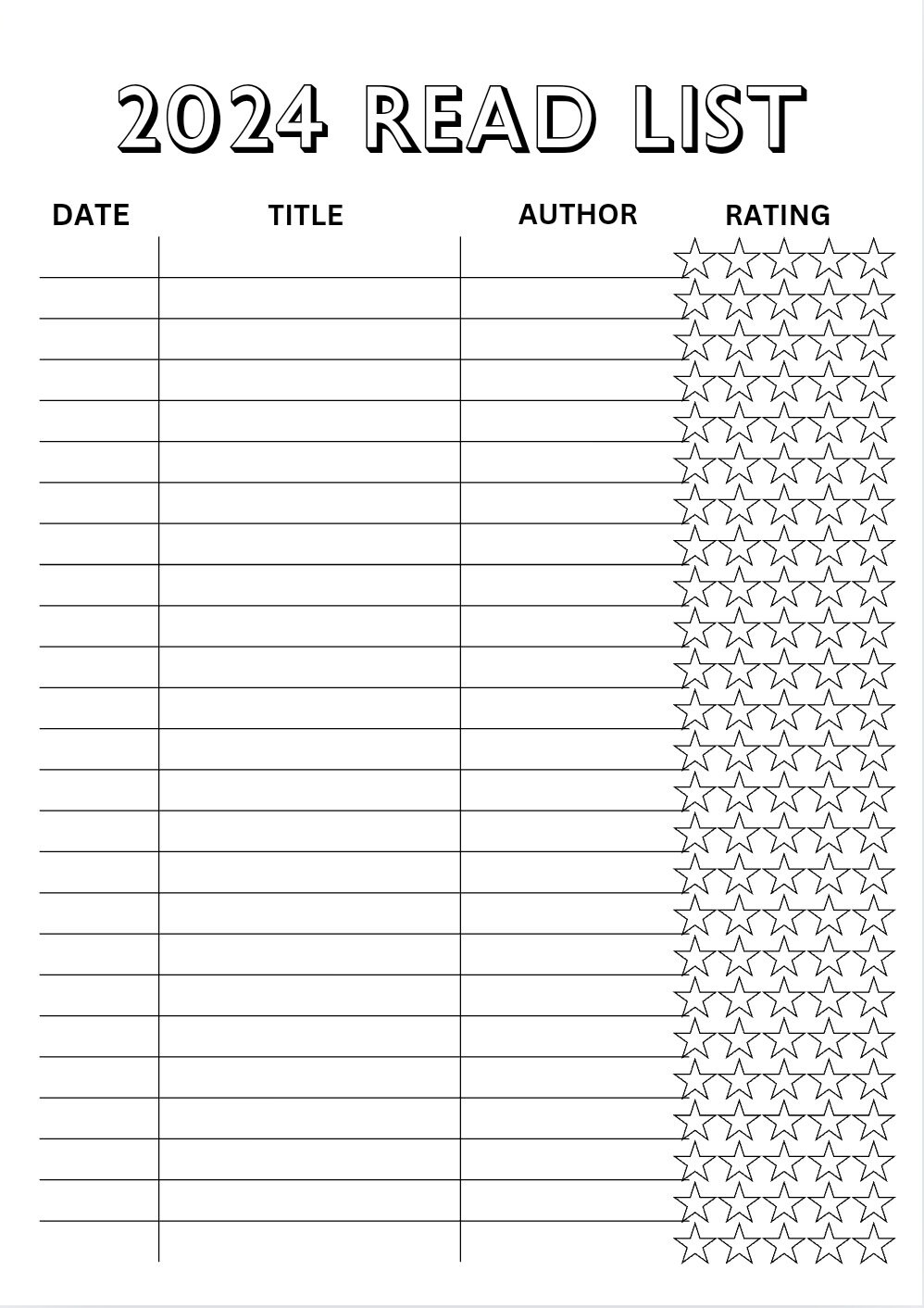 Book Log and Rating Template Digital Books Read List - Etsy
