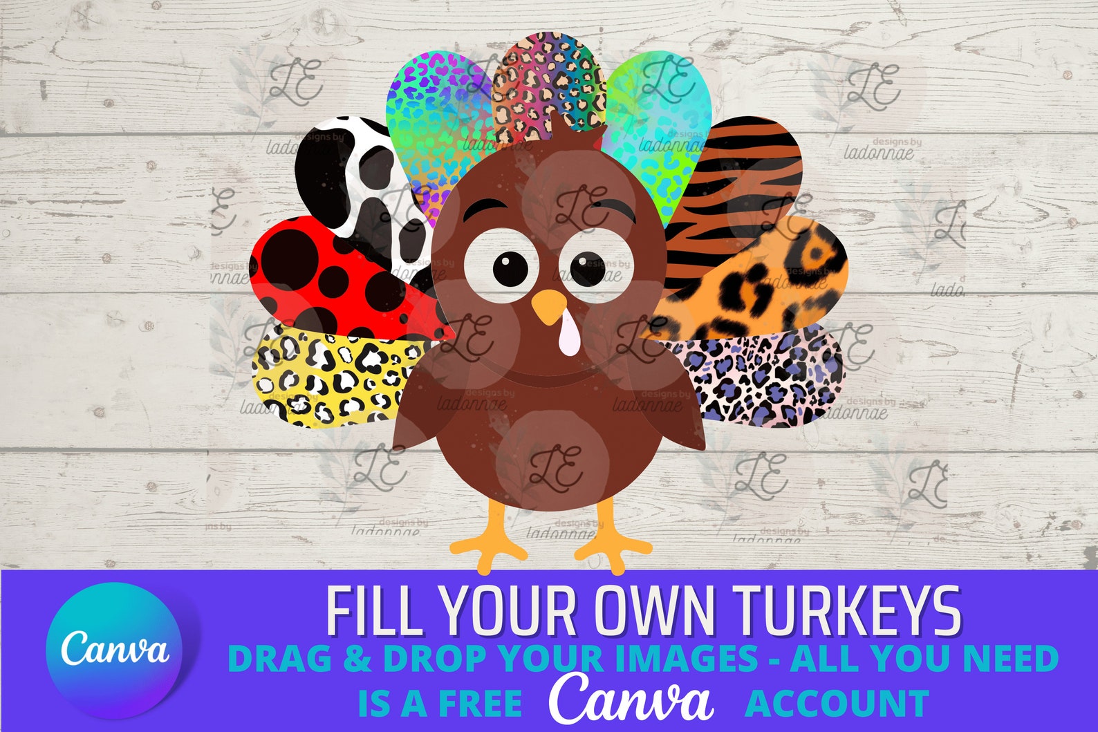 Turkey Canva Drag and Drop Frames, Thanksgiving, Fall, Editable BUNDLE ...