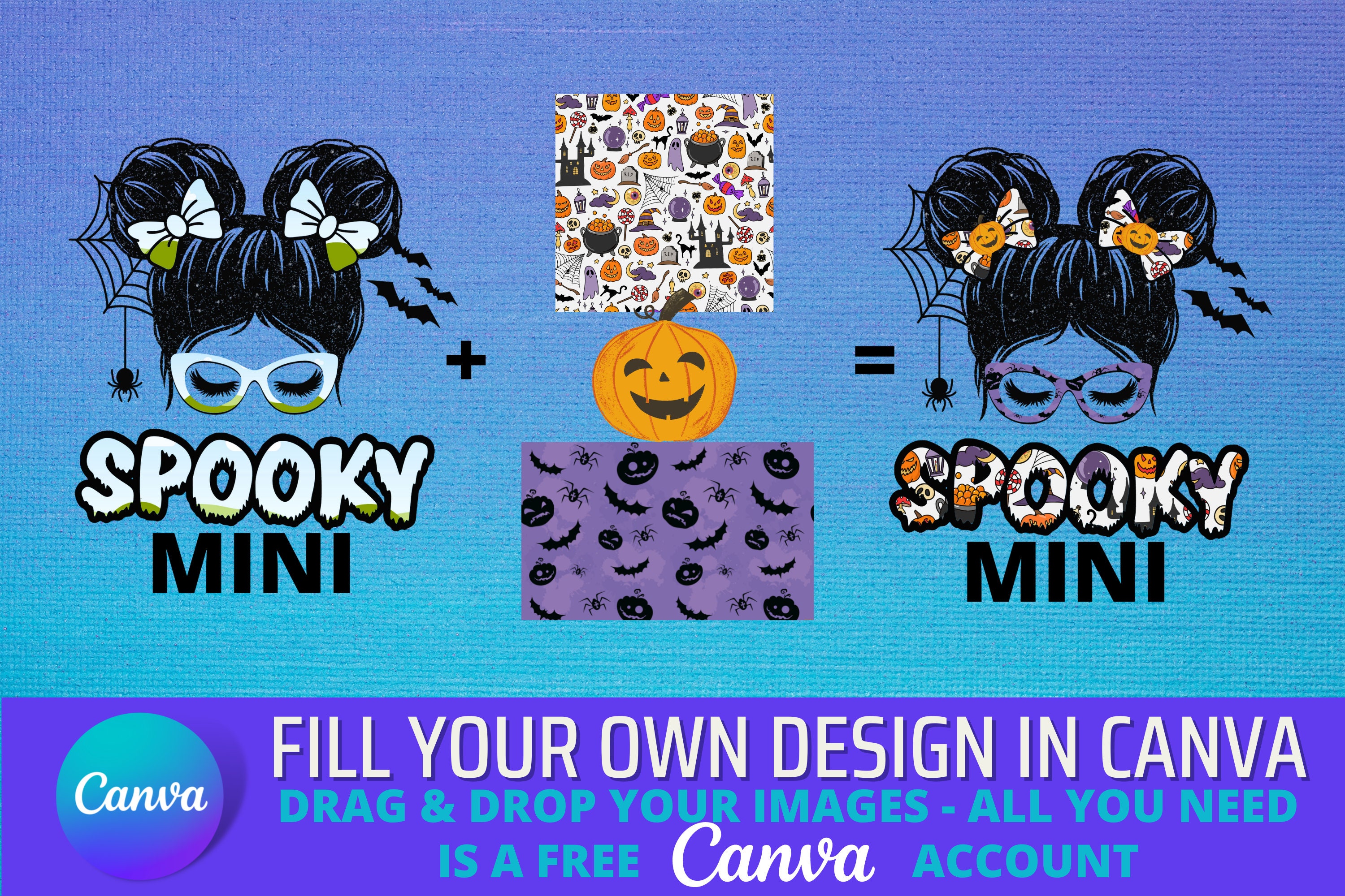 CANVA Drag and Drop Halloween Messy Bun Mom and Mini Template. EDITABLE ...