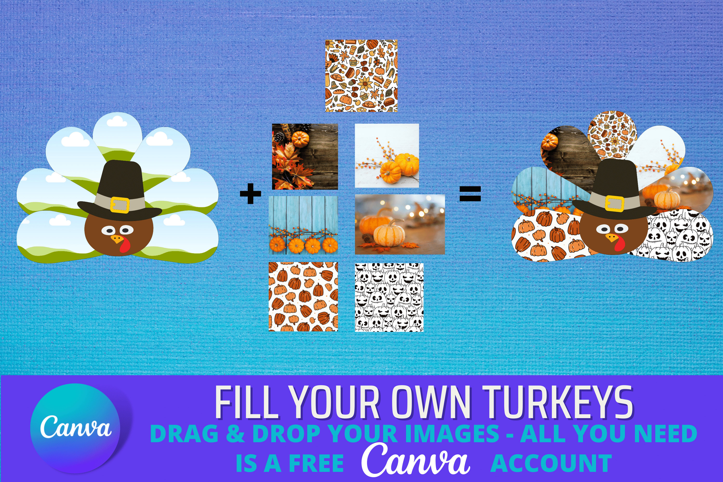 Turkey Canva Drag and Drop Frames, Thanksgiving, Fall, Editable BUNDLE ...