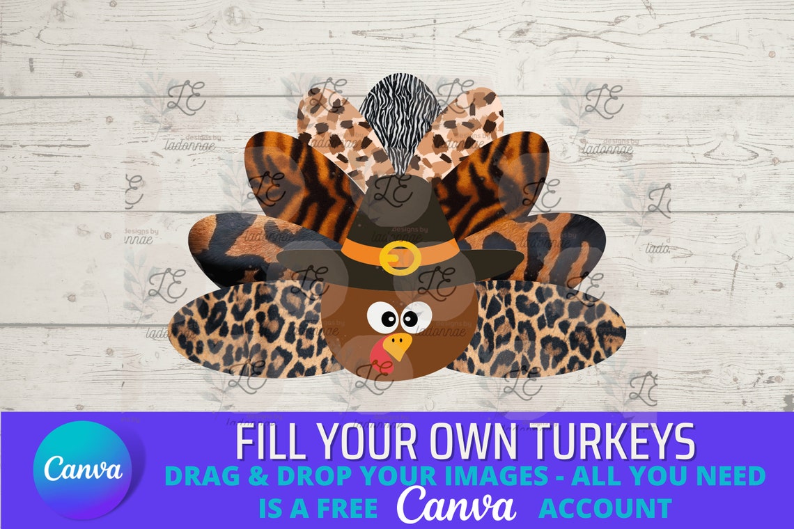 Turkey Canva Drag and Drop Frames, Thanksgiving, Fall, Editable BUNDLE ...
