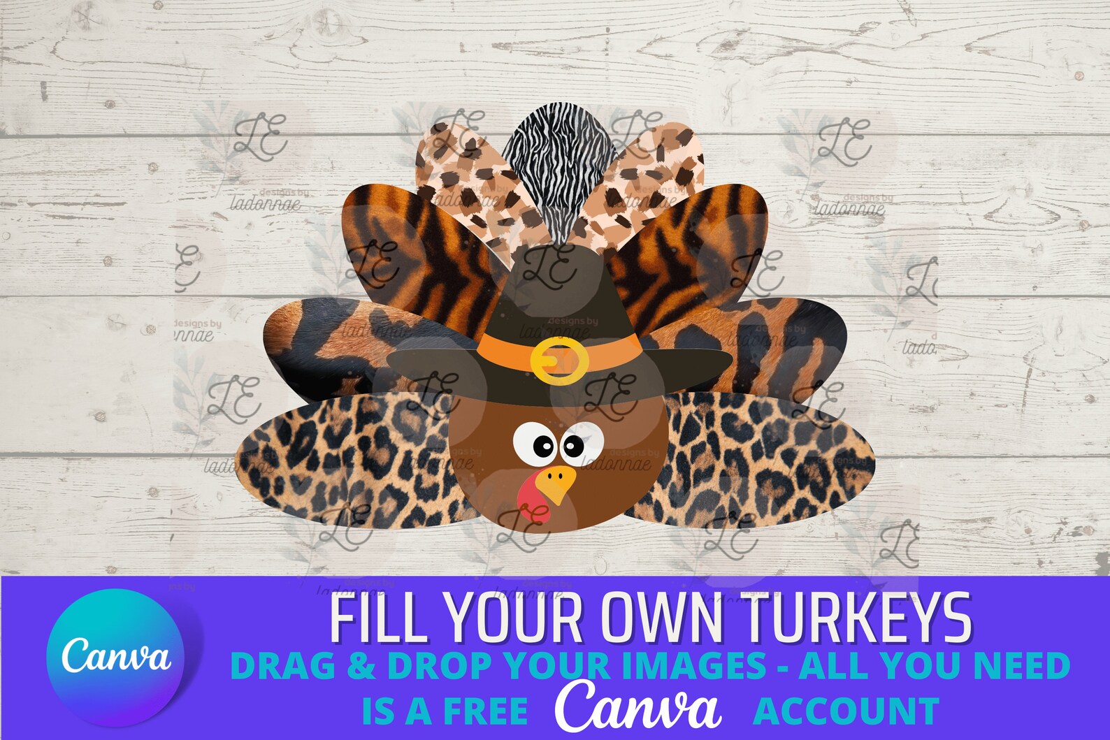 Turkey Canva Drag and Drop Frames, Thanksgiving, Fall, Editable BUNDLE ...