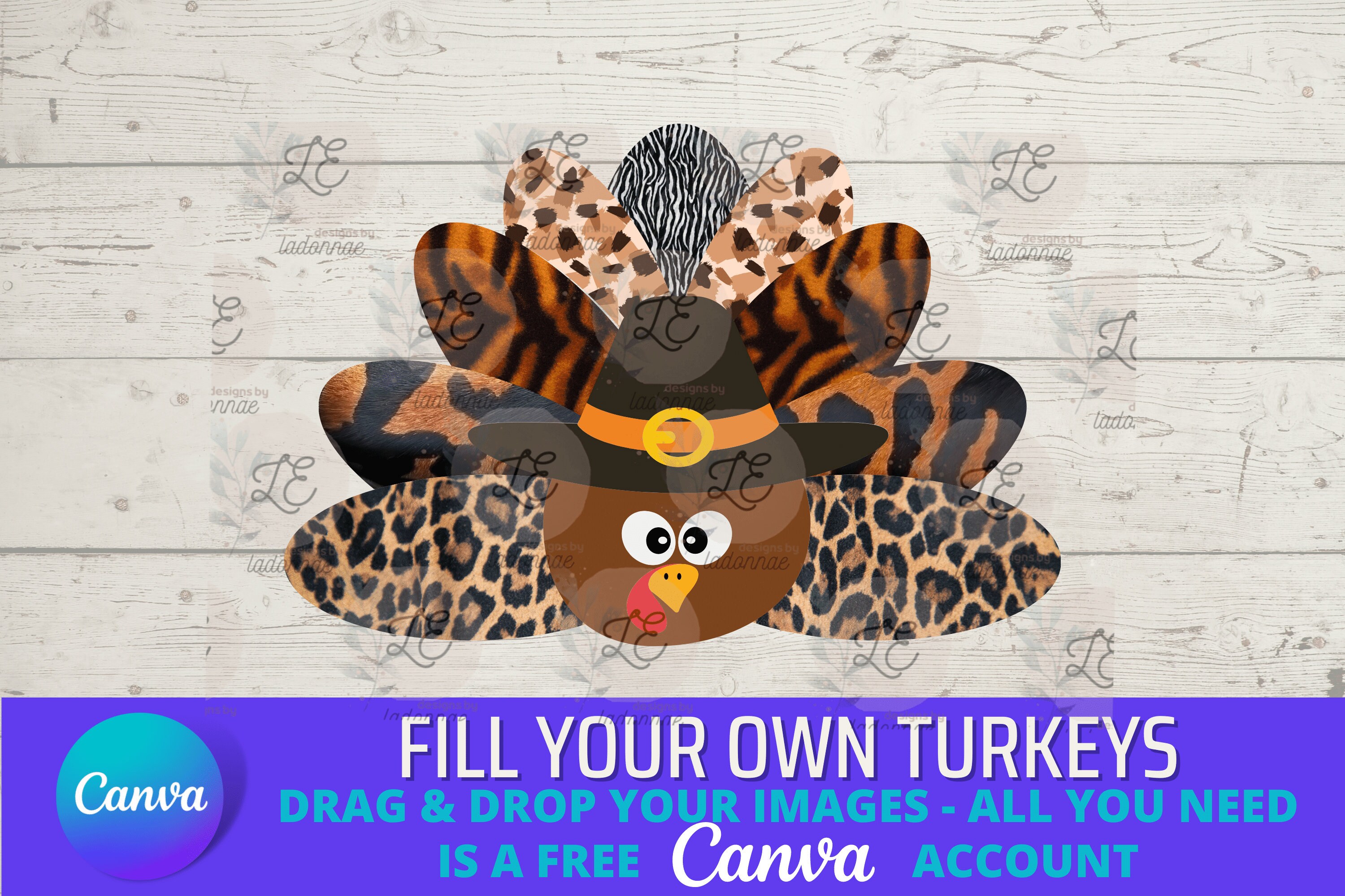 Turkey Canva Drag and Drop Frames, Thanksgiving, Fall, Editable BUNDLE ...