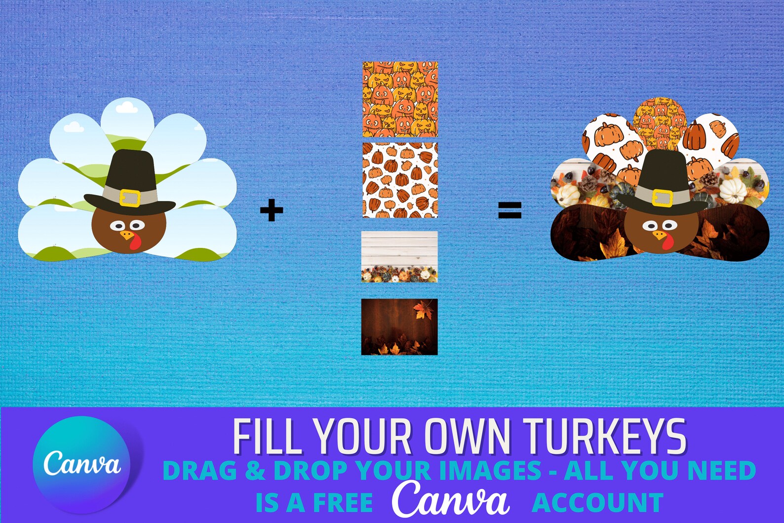 Turkey Canva Drag and Drop Frames, Thanksgiving, Fall, Editable BUNDLE ...