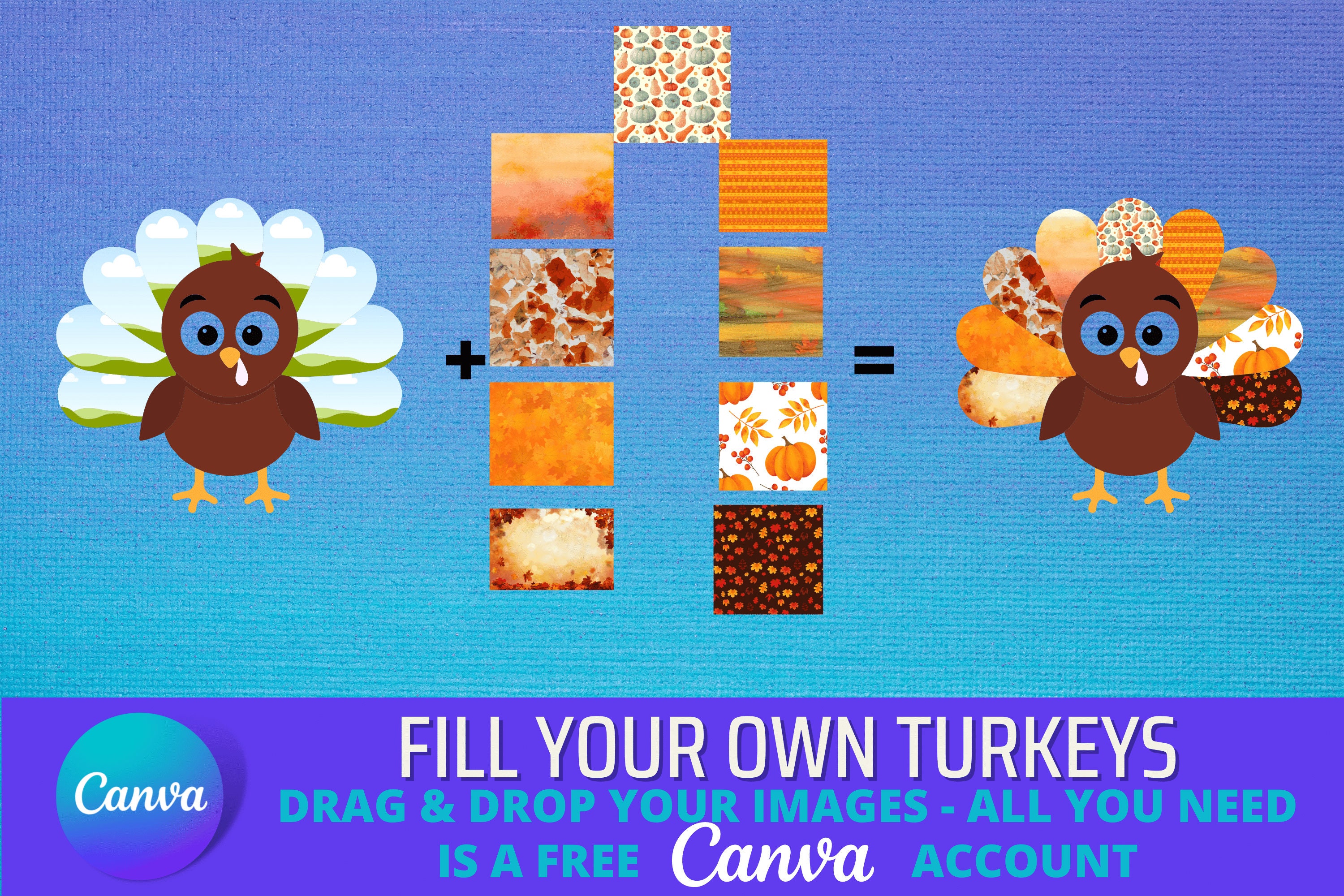 Turkey Canva Drag and Drop Frames, Thanksgiving, Fall, Editable BUNDLE ...