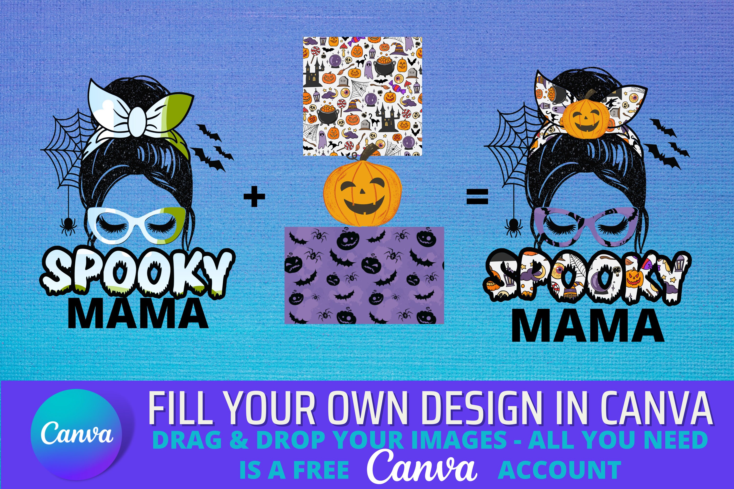 CANVA Drag And Drop Halloween Messy Bun Mom And Mini Template EDITABLE CANVA Drag And Drop Halloween Messy Bun Mom And Mini Template EDITABLE