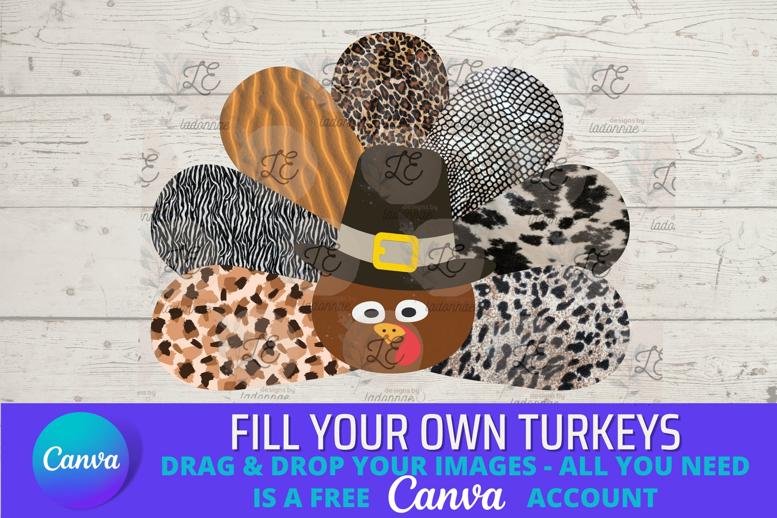 Turkey Canva Drag and Drop Frames, Thanksgiving, Fall, Editable BUNDLE ...