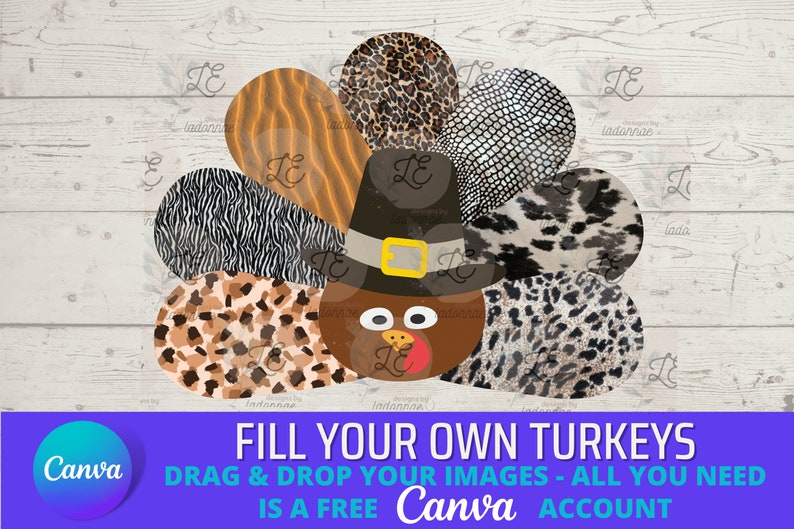 Turkey Canva Drag and Drop Frames, Thanksgiving, Fall, Editable BUNDLE ...