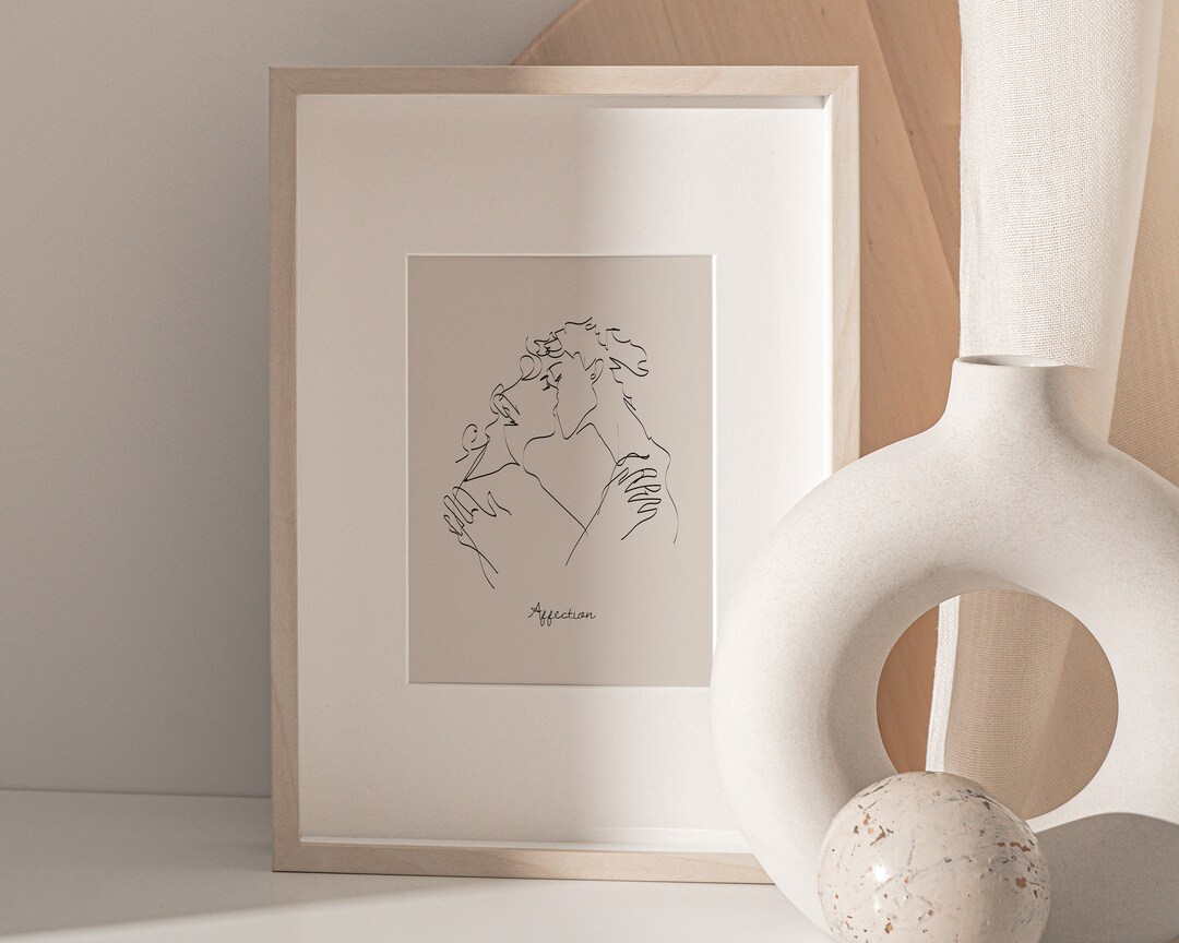 Printable One Line Drawing Art A Couple Kissing the Power of Affection ...