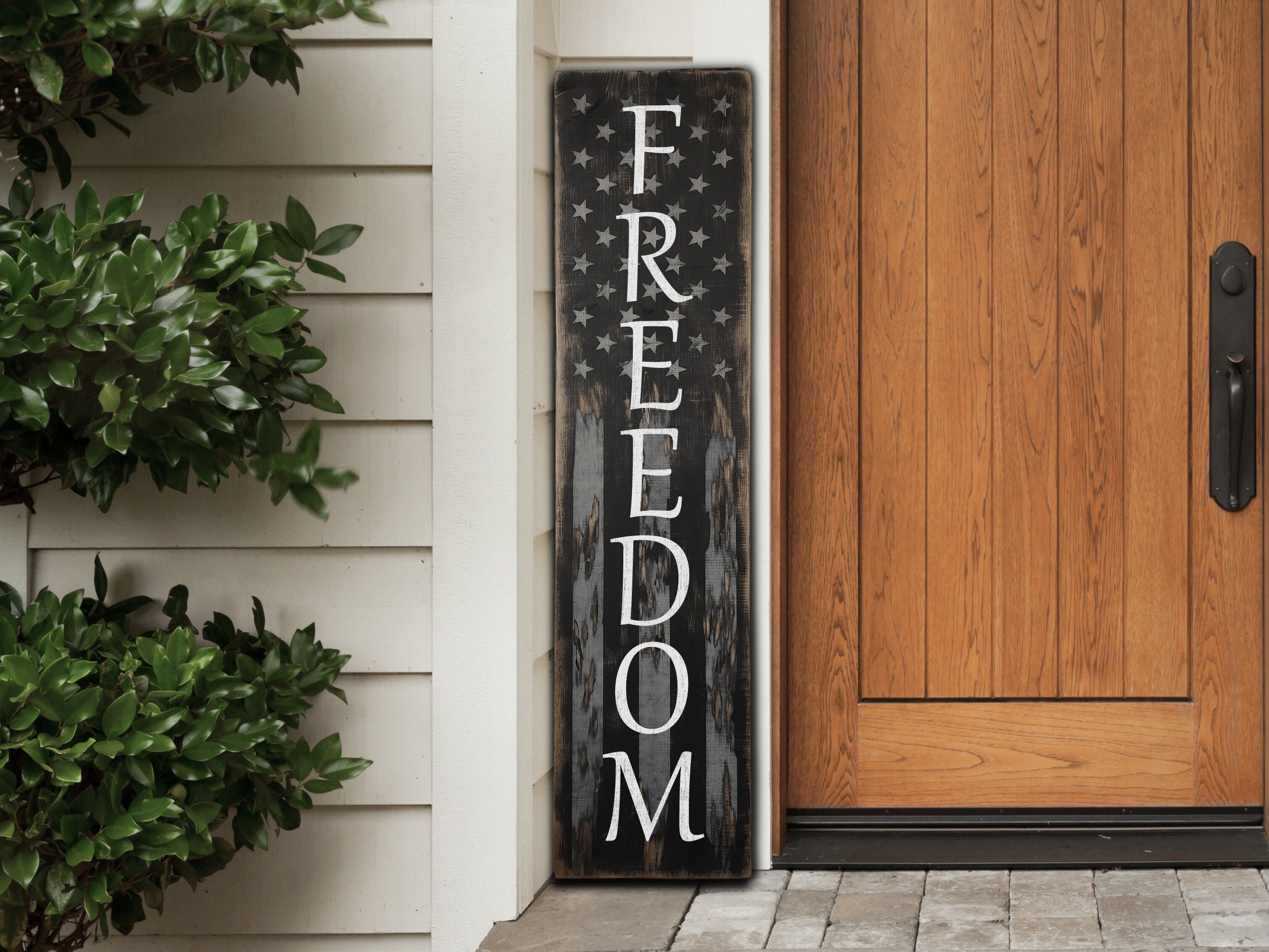 Freedom Solid Wood Porch Leaner Sign. Gray & Black Subdued American ...