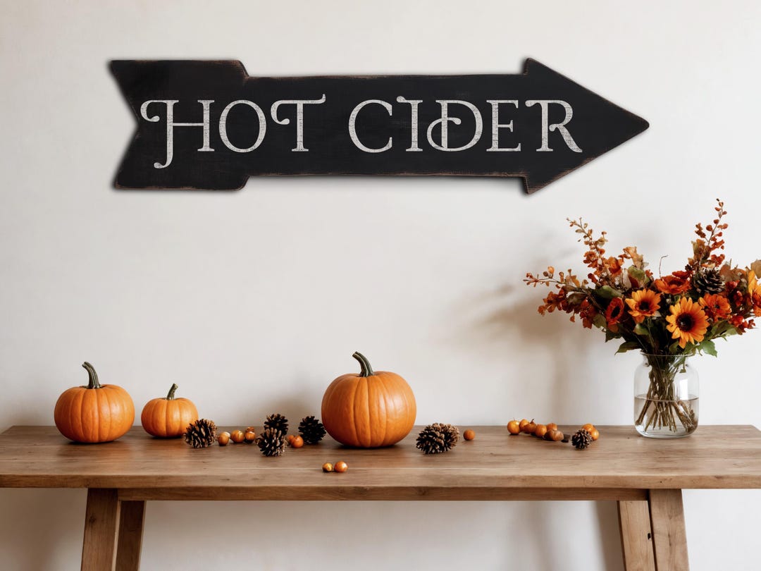 Large Wooden Arrow Shaped Hot Cider Sign. Rustic Solid Wood Sign ...