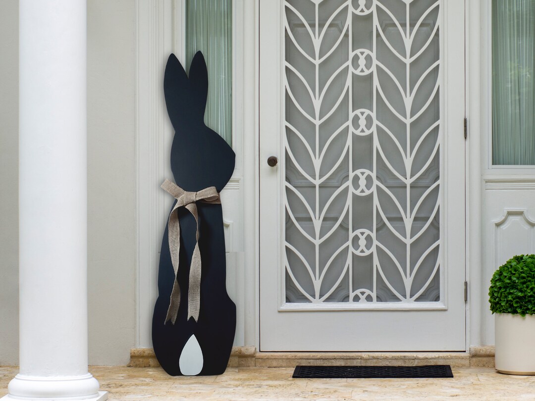 Large Black Porch Leaner Rabbit Handcrafted From Solid Wood. Outdoor or ...