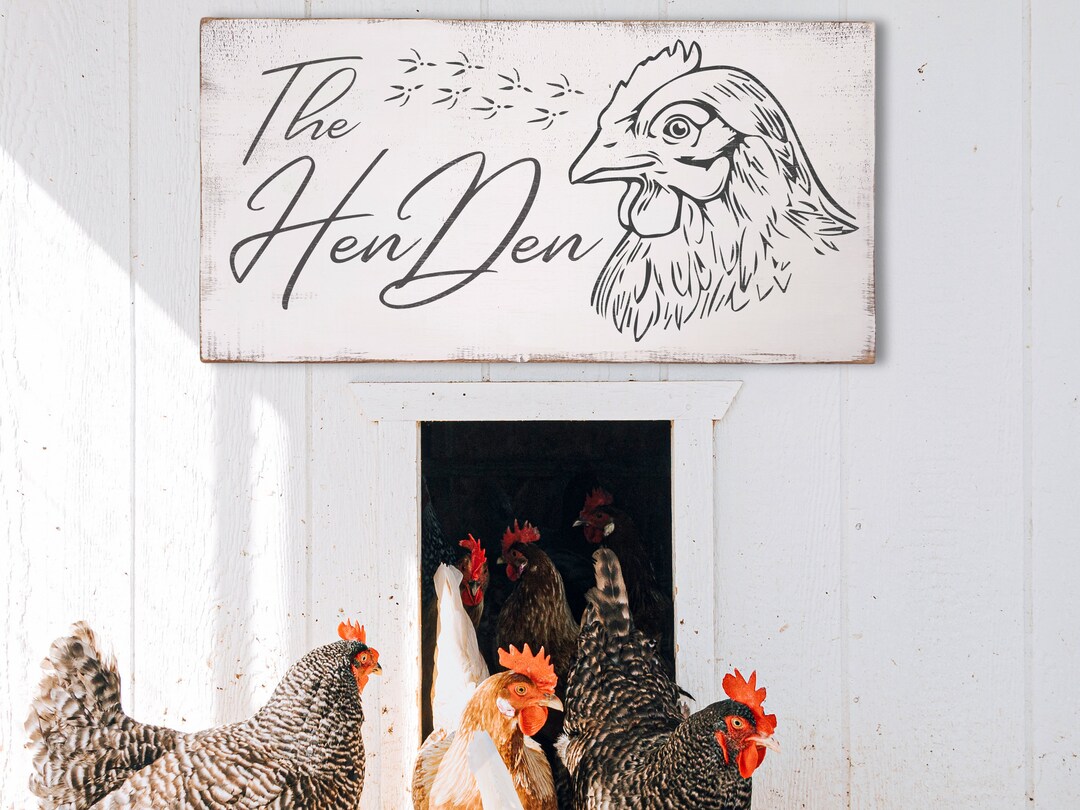 The Hen Den Chicken Coop Name Sign With Foot Prints. Outdoor Rustic Hen ...